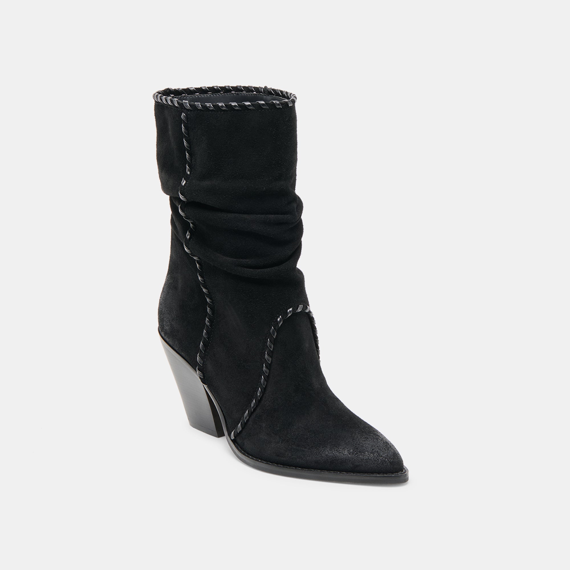 JULITH Onyx Suede Block Heel Ankle Booties | Women's Designer Booties ...