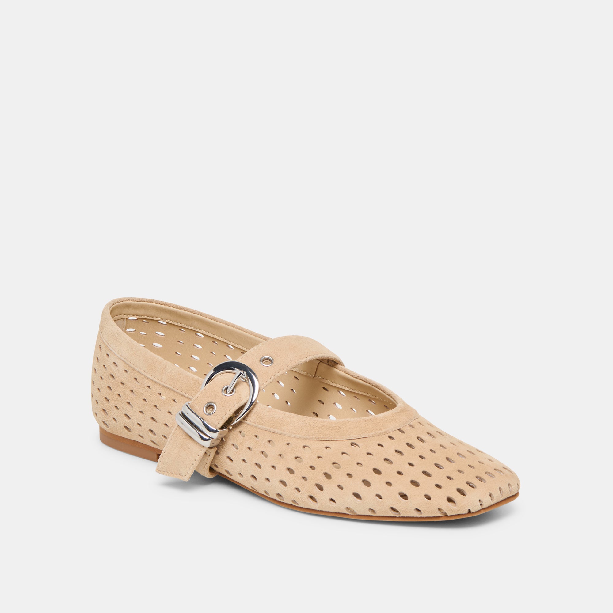MIKEL Camel Suede Perforated Ballet Flats | Women's Designer Flats ...