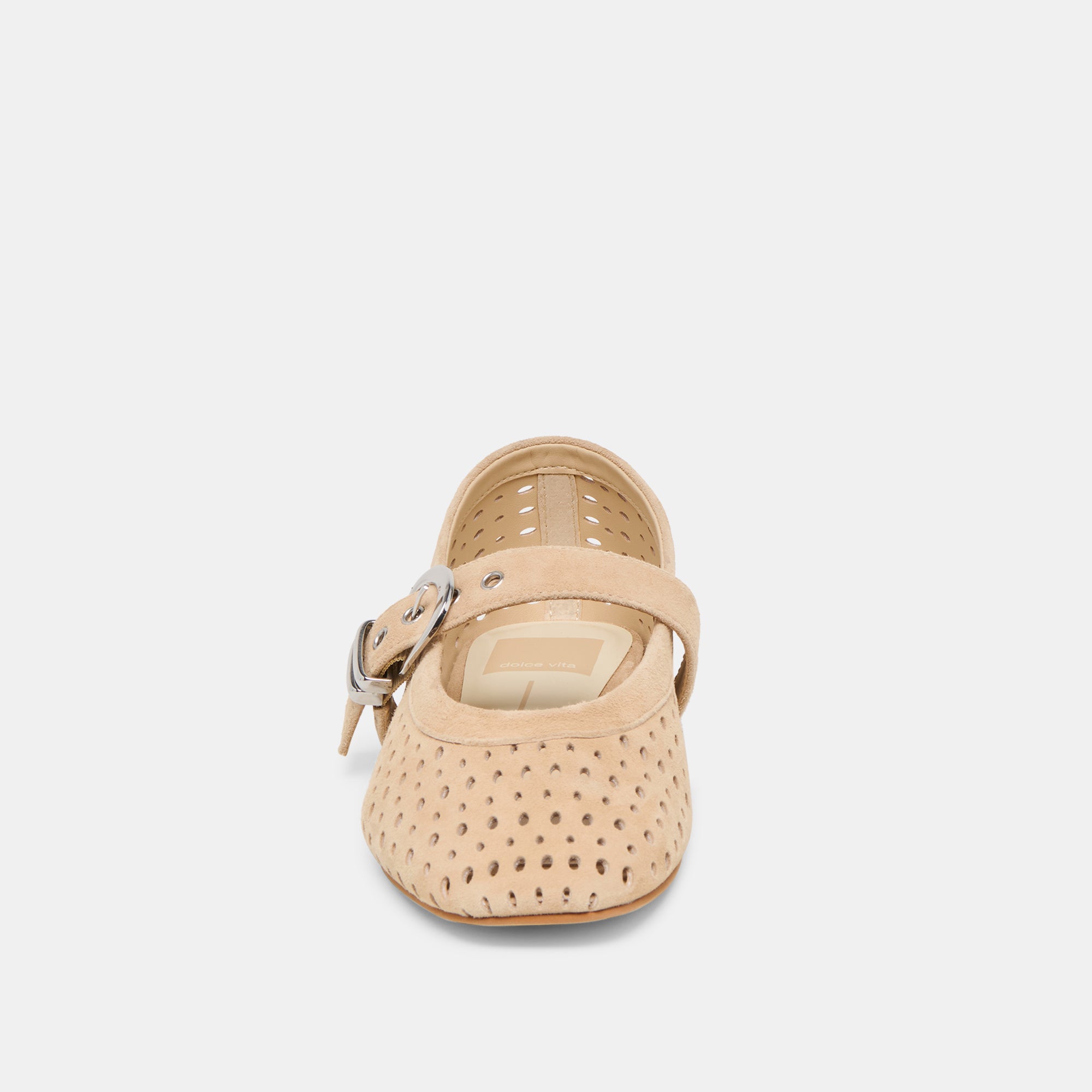 MIKEL Camel Suede Perforated Ballet Flats | Women's Designer Flats ...