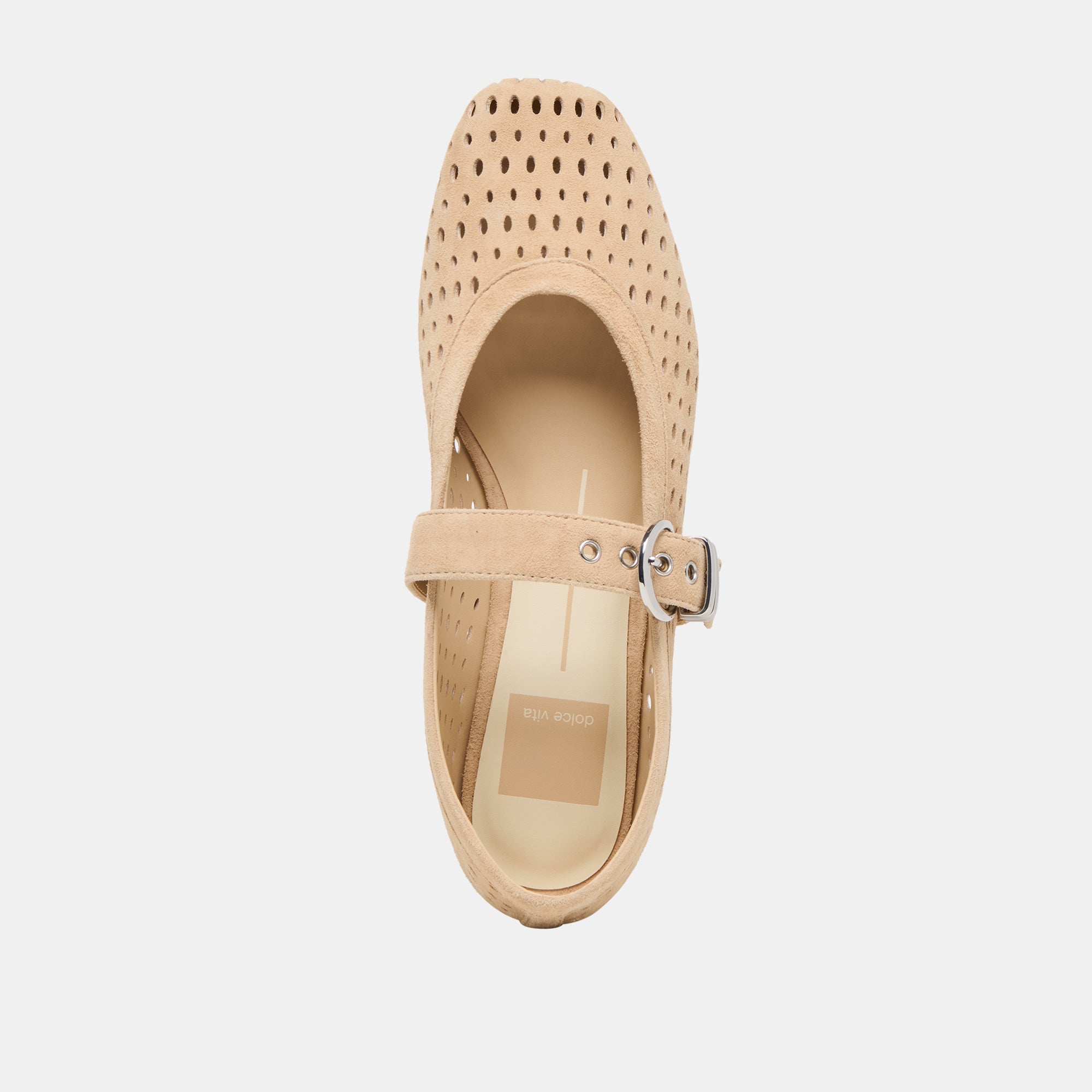 MIKEL Camel Suede Perforated Ballet Flats | Women's Designer Flats ...