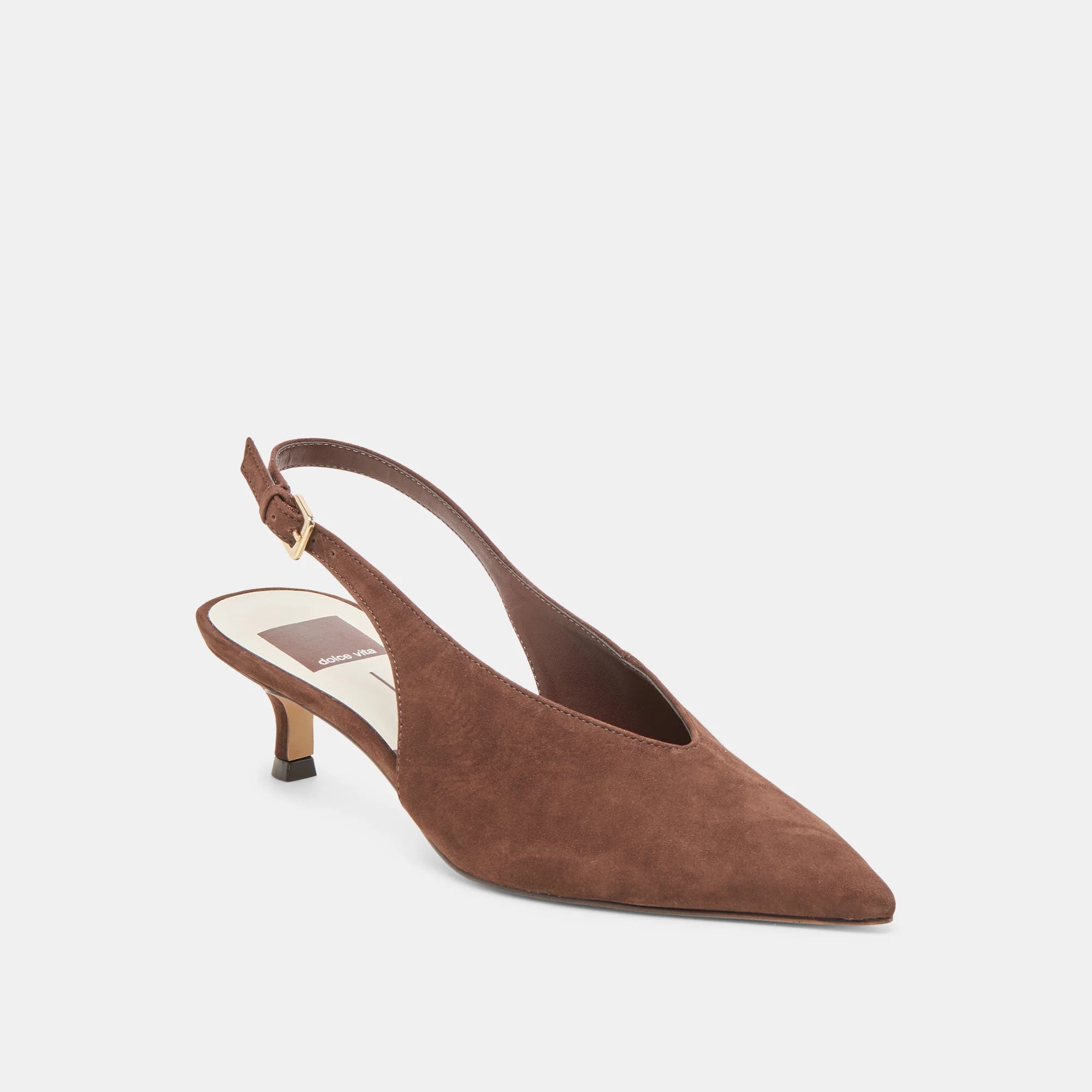 ALENNA Dark Brown Suede Slingback Kitten Heel | Women's Designer Shoes ...