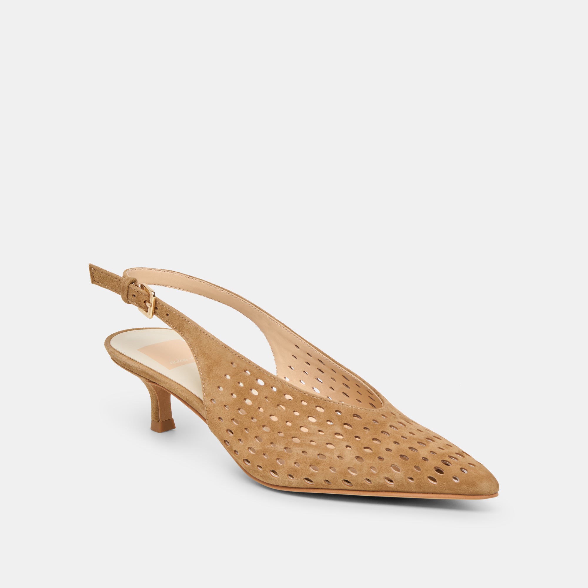 ALENNA PERF Light Brown Suede Slingback Kitten Heel | Women's Designer ...