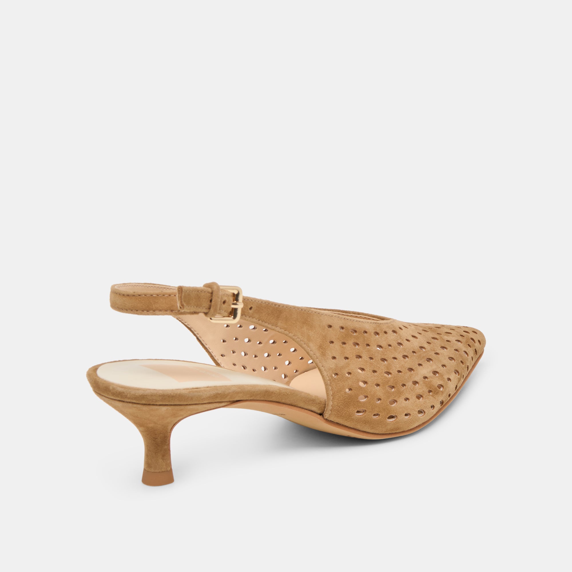 ALENNA PERF Light Brown Suede Slingback Kitten Heel | Women's Designer ...